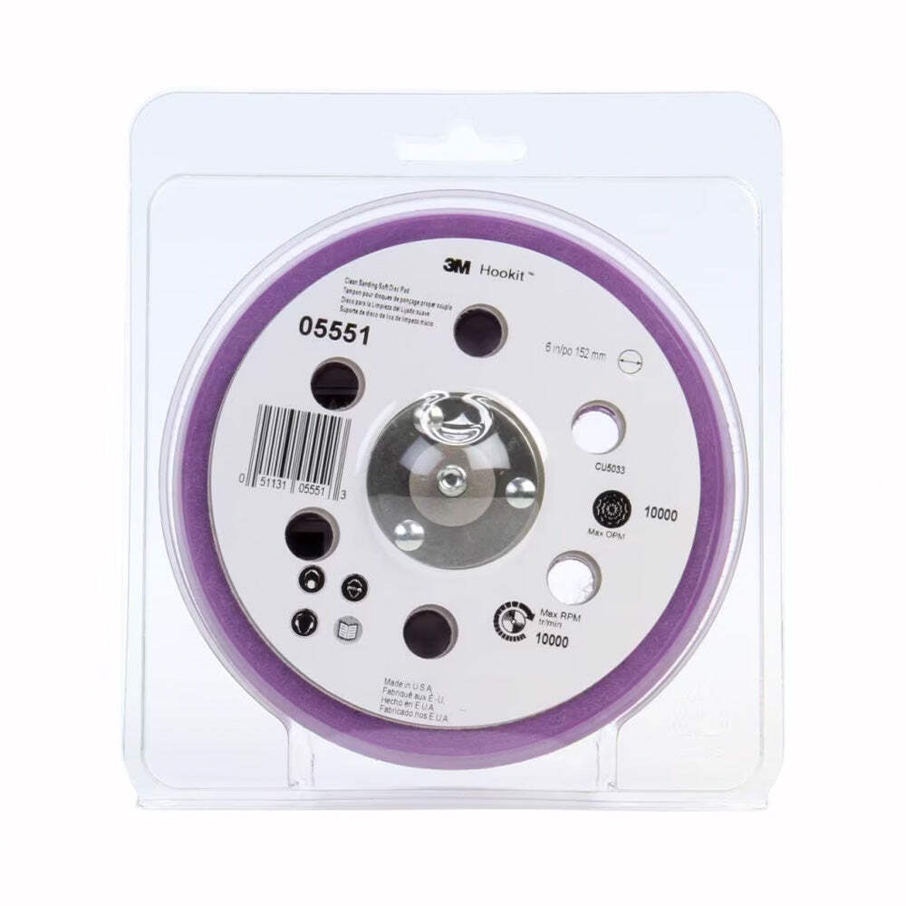 3M Hookit Clean Sanding Painters 6" 6 Hole Purple Back Up Pad 05551 ...